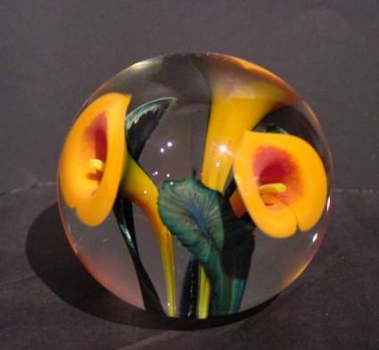 Calla Lily Paperweight, Orange (Lotton Studios) - Crystal-Fox Gallery